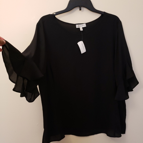 Neiman Marcus | Tops | Neiman Marcus Black Ruffled Blouse | Poshmark